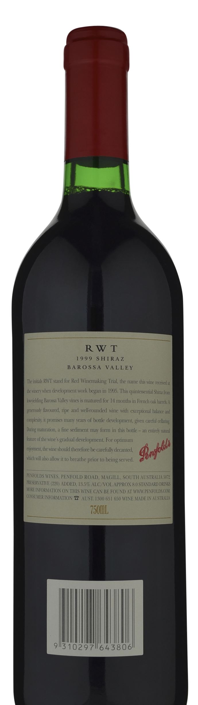 Penfolds RWT Barossa Valley Shiraz 1999 » $199.00 ( in stock) | Cellarit